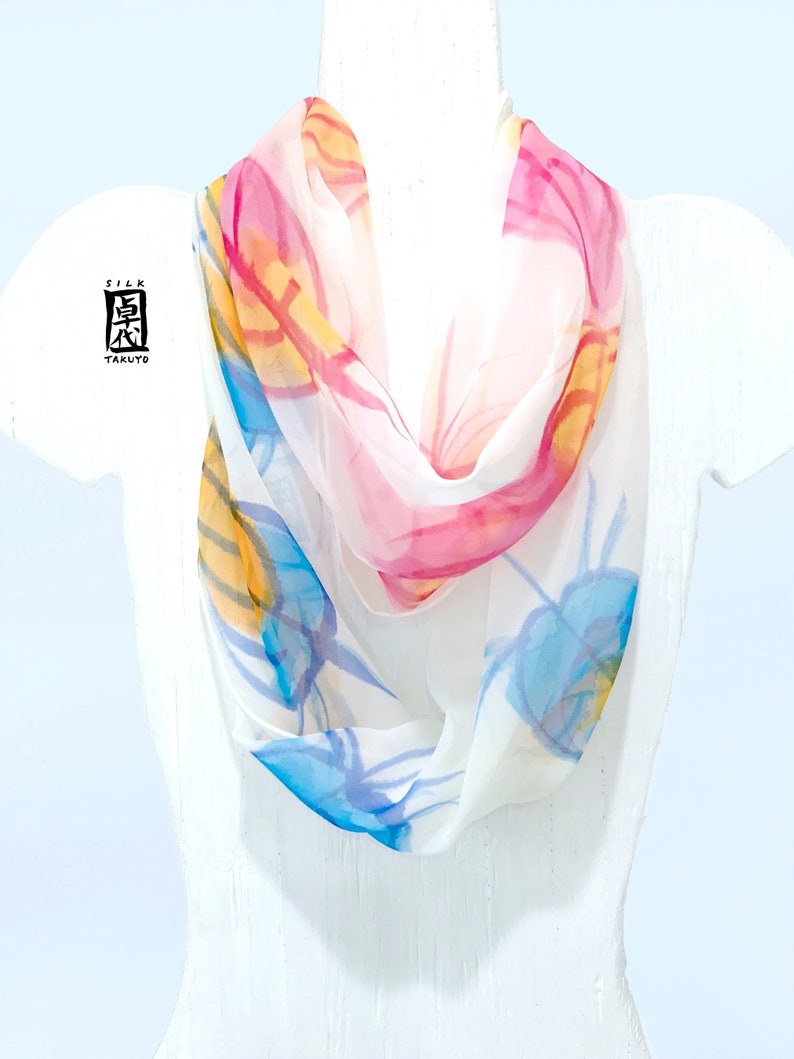 Silk Scarf Handpainted Feather Scarf Bird Scarf Infinity - Etsy