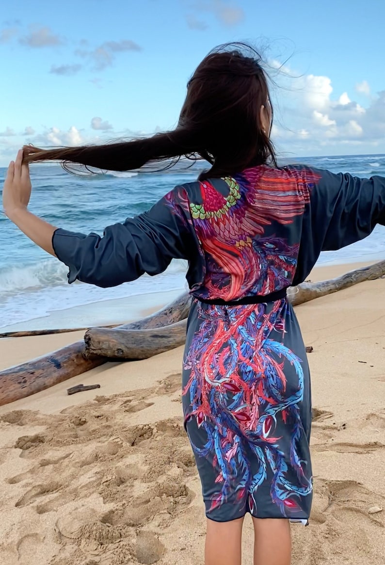 Dark Gray Phoenix Japanese Kimono Robe Long Made to Order - Etsy