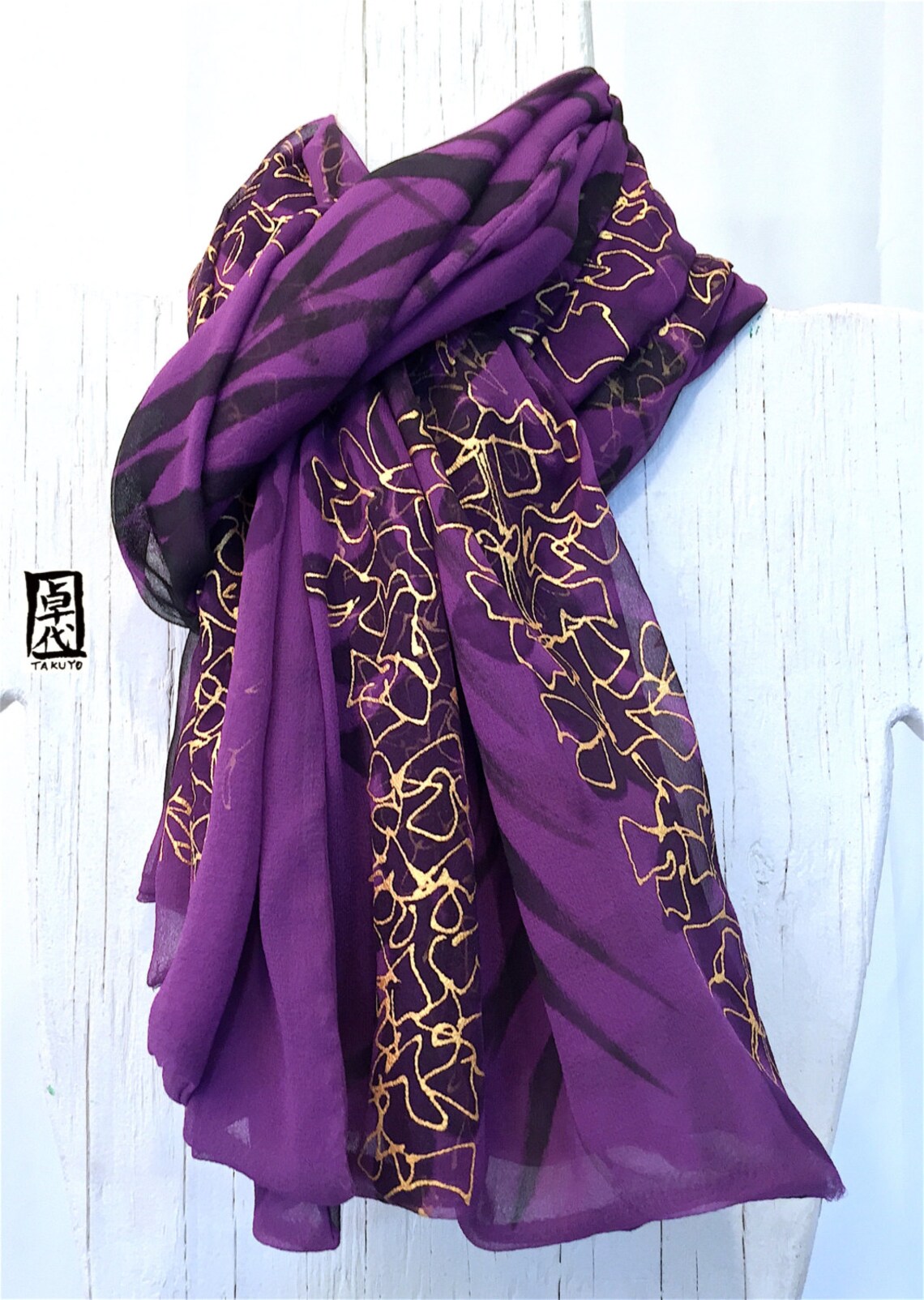 Purple Scarf Silk Scarf Handpainted Japan Scarf Japan Art - Etsy
