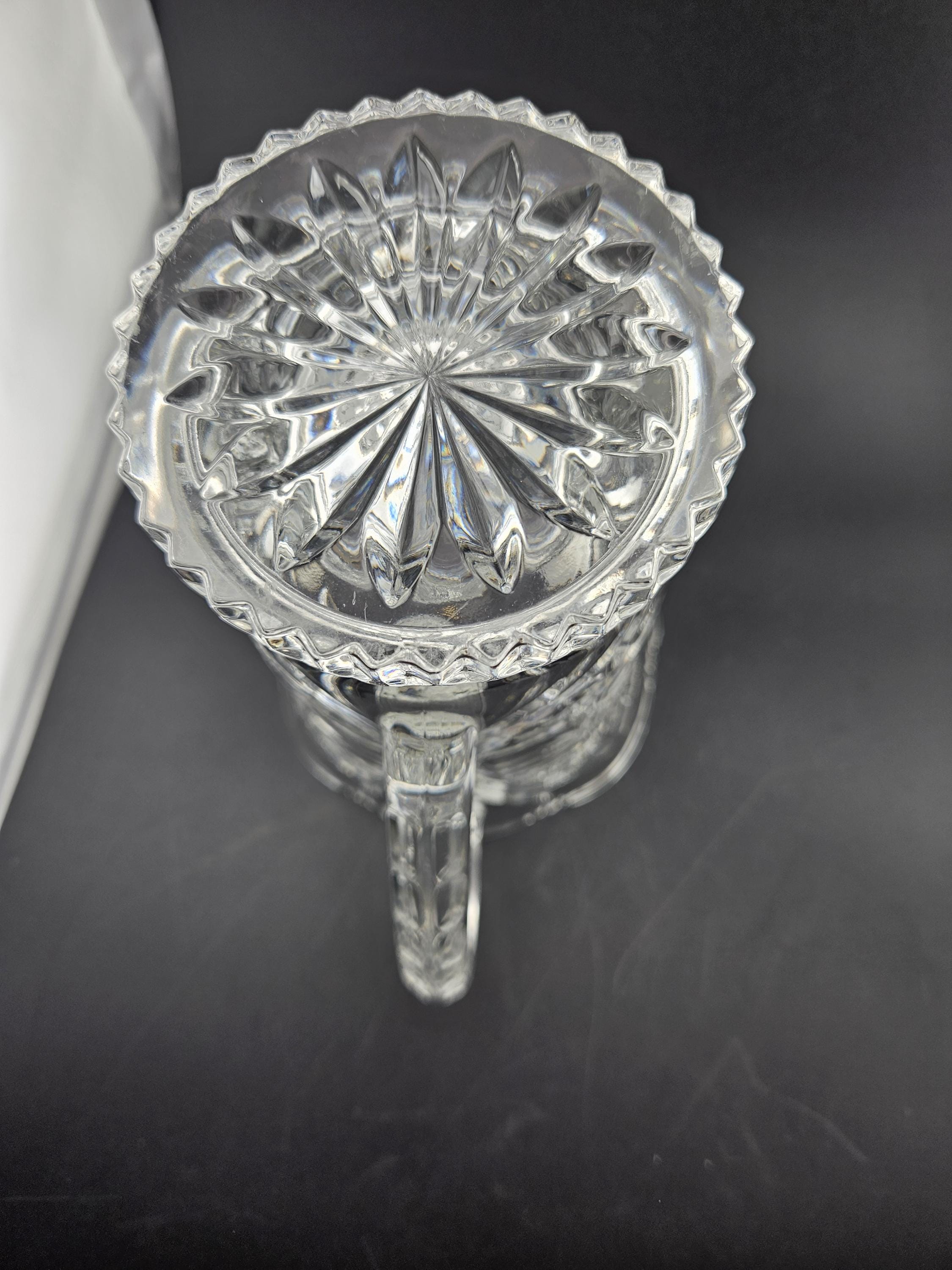 Vintage Heavy Cut Glass Pitcher | Pressed Crystal 8" Starburst Pattern ...