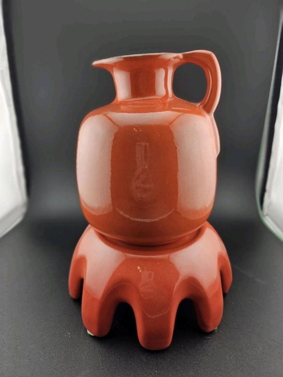 Vintage Frankoma Flame Red Pottery Pitcher & Chafing Base Set – Mid ...