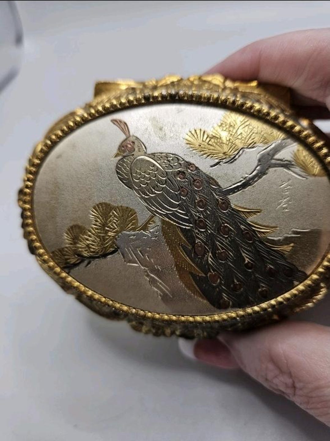 Vintage Rococo Music Box – Gold Peacock Jewelry Trinket Box, Plays ...