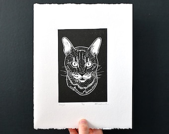 Cat linocut | Etsy