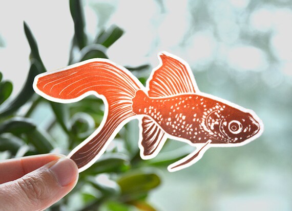Goldfish Glossy Vinyl Sticker | Etsy