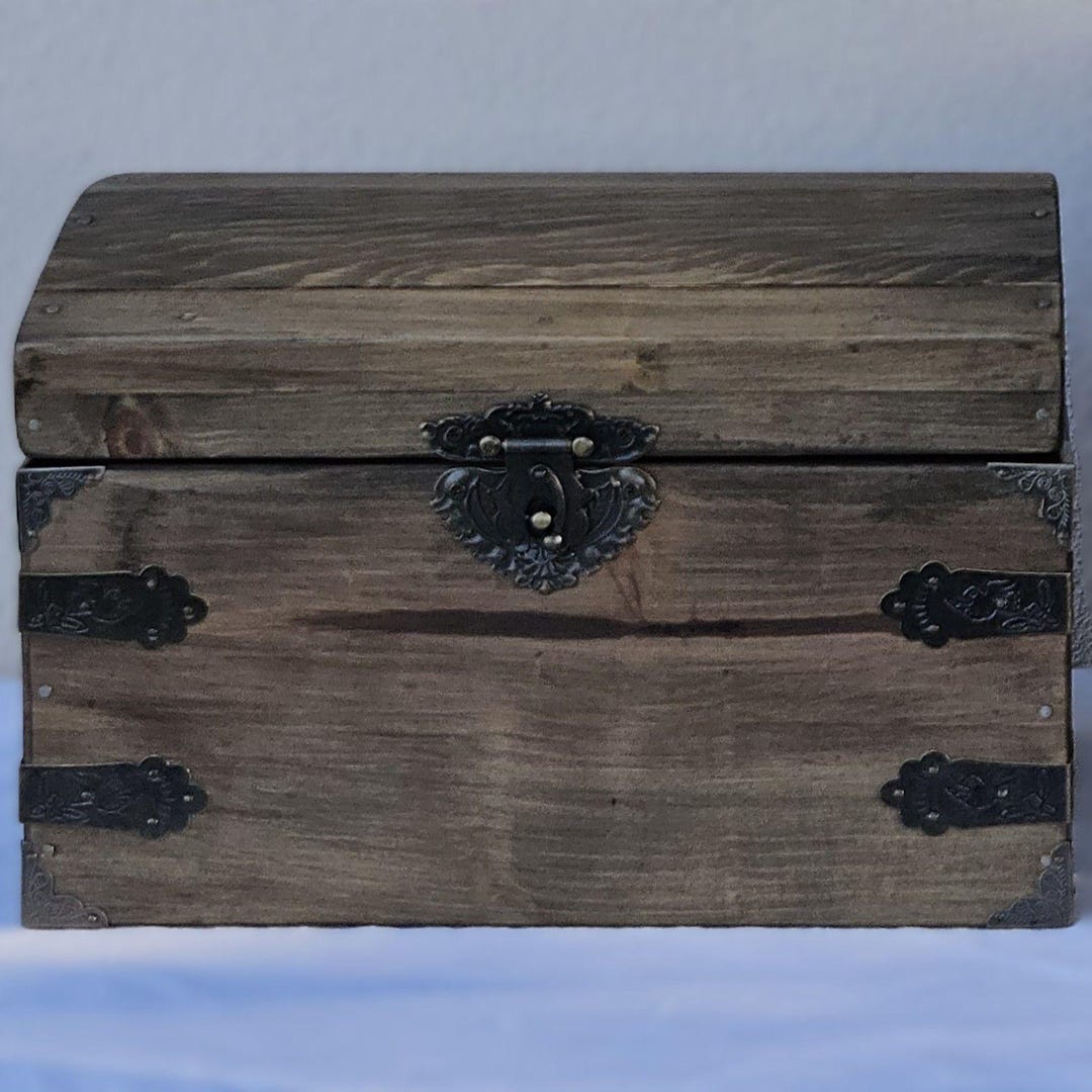 Handcrafted Wooden Treasure Chest, 12" W X 8" D X 8" H, Dark Brown ...