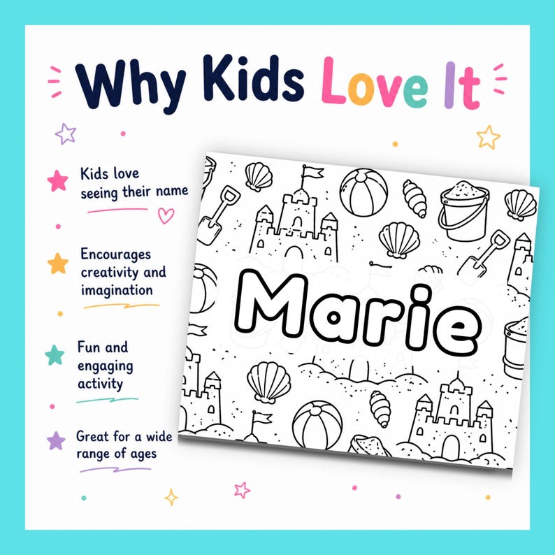 Editable Name Coloring Page | Beach Sandcastle Printable for Kids ...
