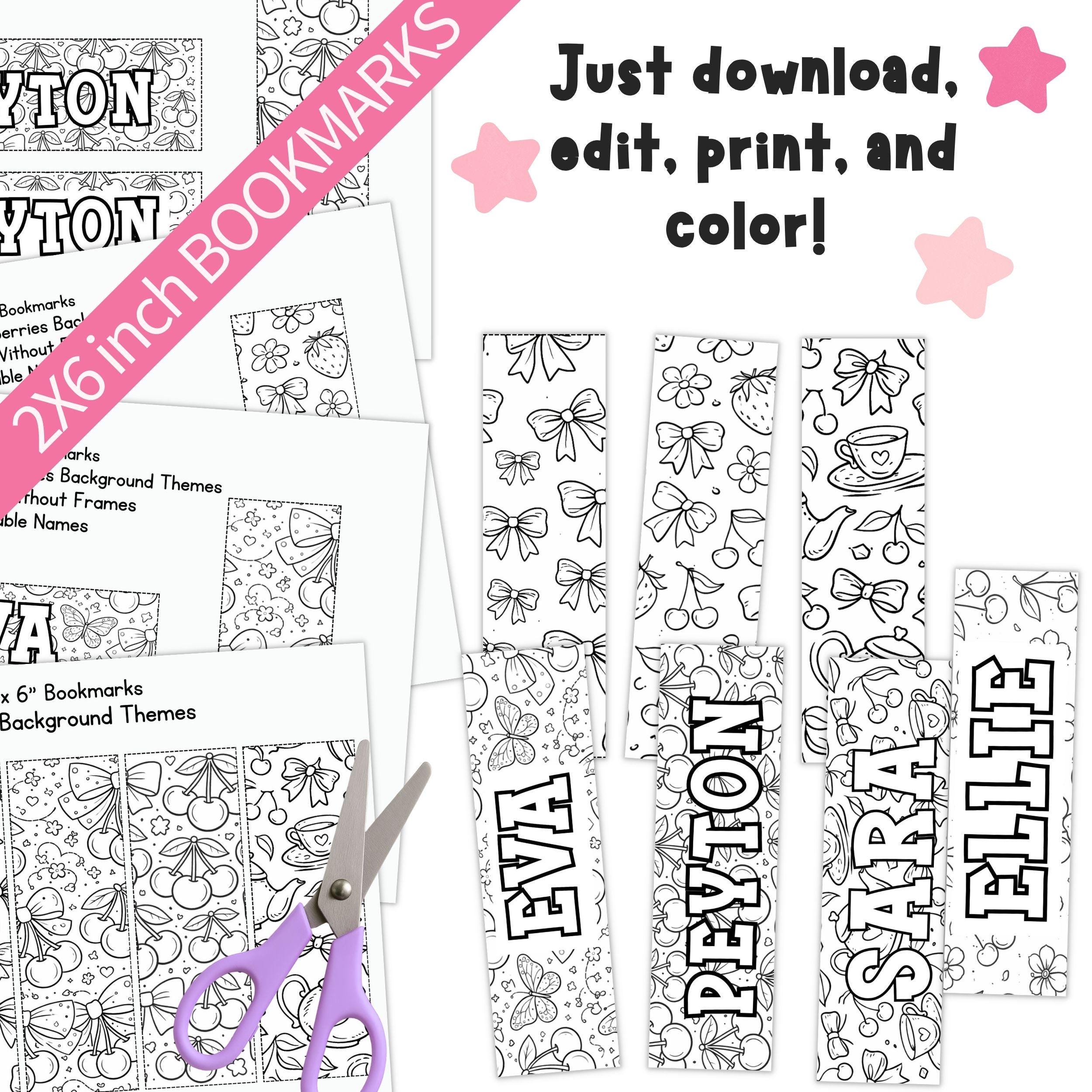Editable Name Coloring Bookmarks Printable | Cherry, Bow, Strawberry ...