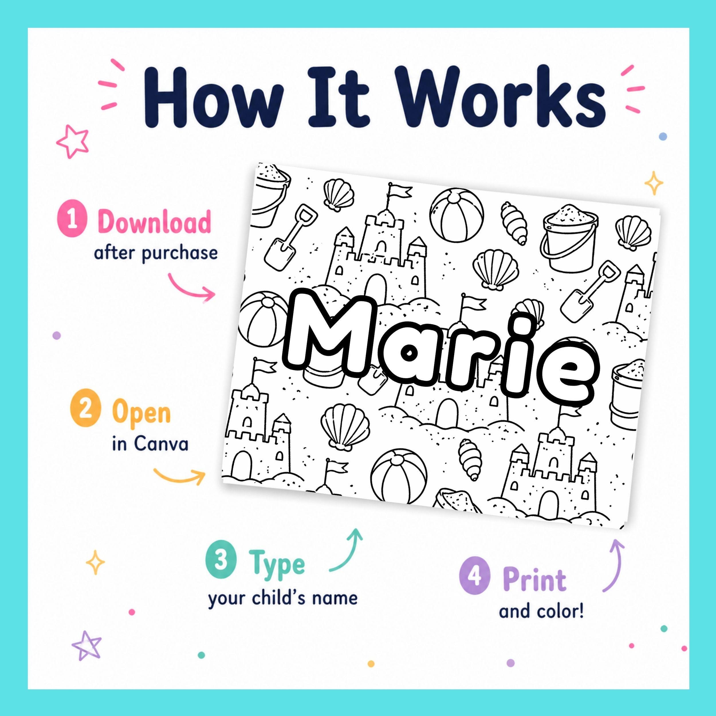 Editable Name Coloring Page | Beach Sandcastle Printable for Kids ...