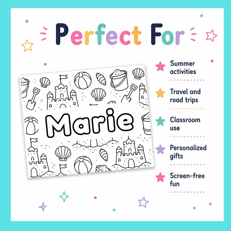 Editable Name Coloring Page | Beach Sandcastle Printable for Kids ...