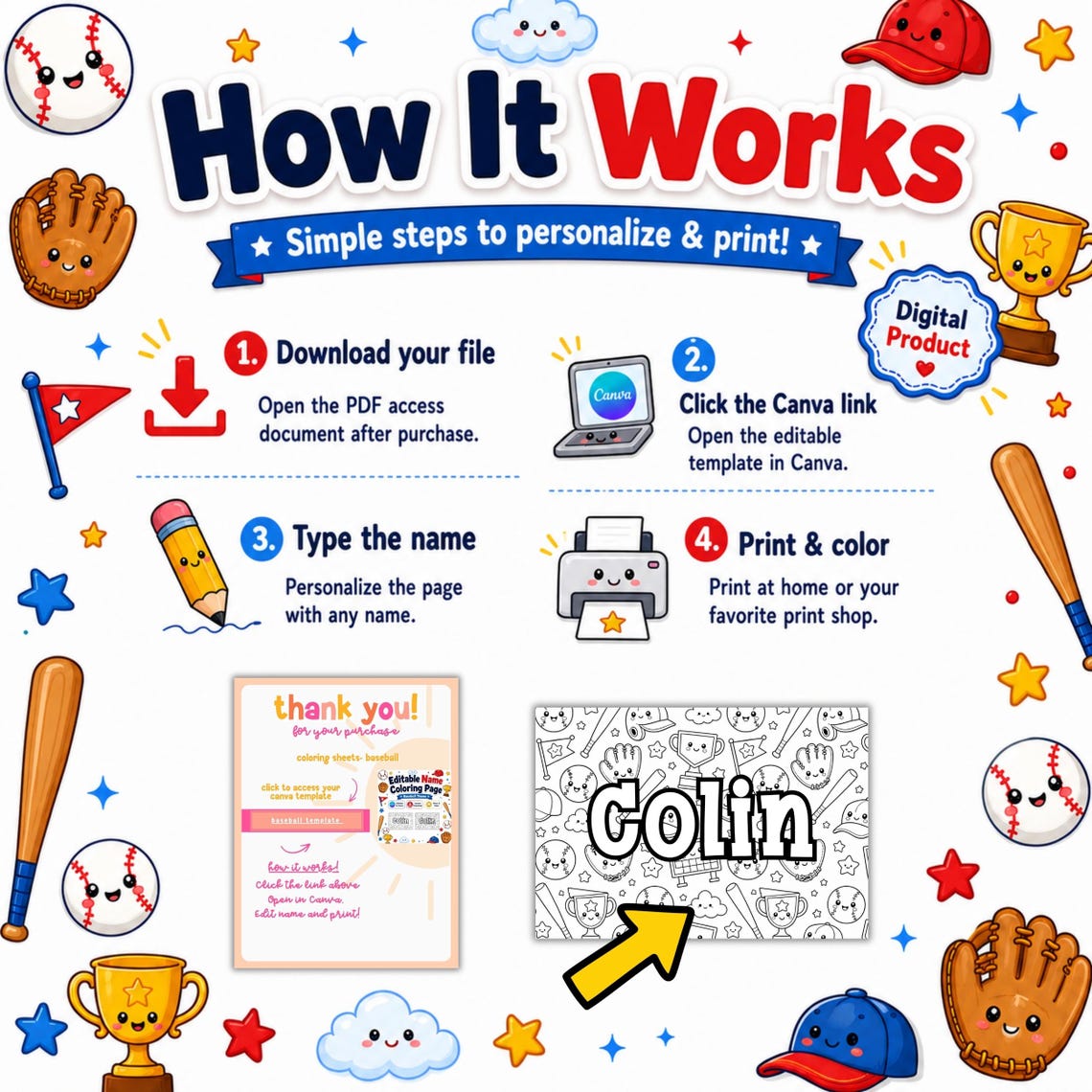 Editable Baseball Name Coloring Page | Personalized Sports Coloring ...
