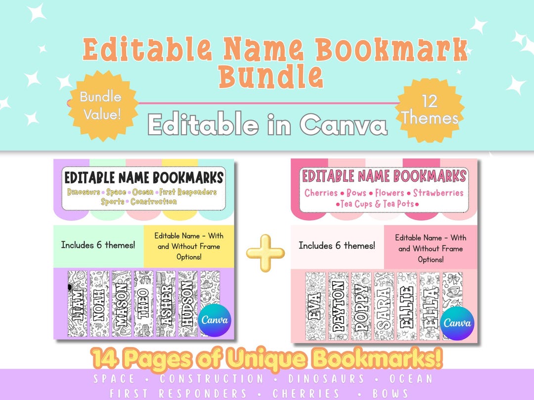 Editable Name Bookmark Bundle for Kids | Printable Classroom Bookmarks ...