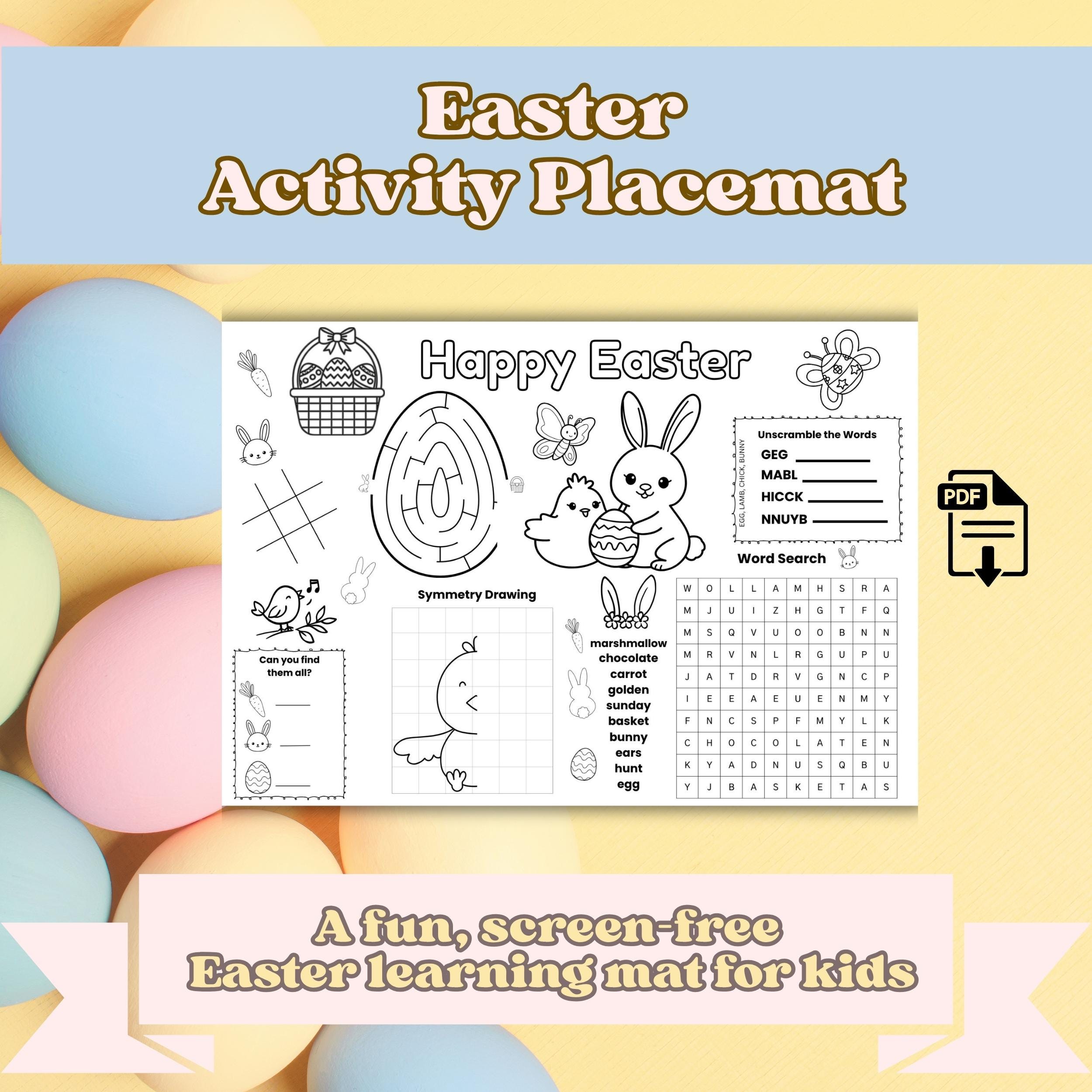 Easter Activity Placemat Printable, Kids Easter Worksheet PDF, Spring ...