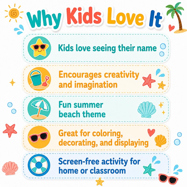 Editable Name Coloring Page | Beach Theme Kids Printable | Personalized ...