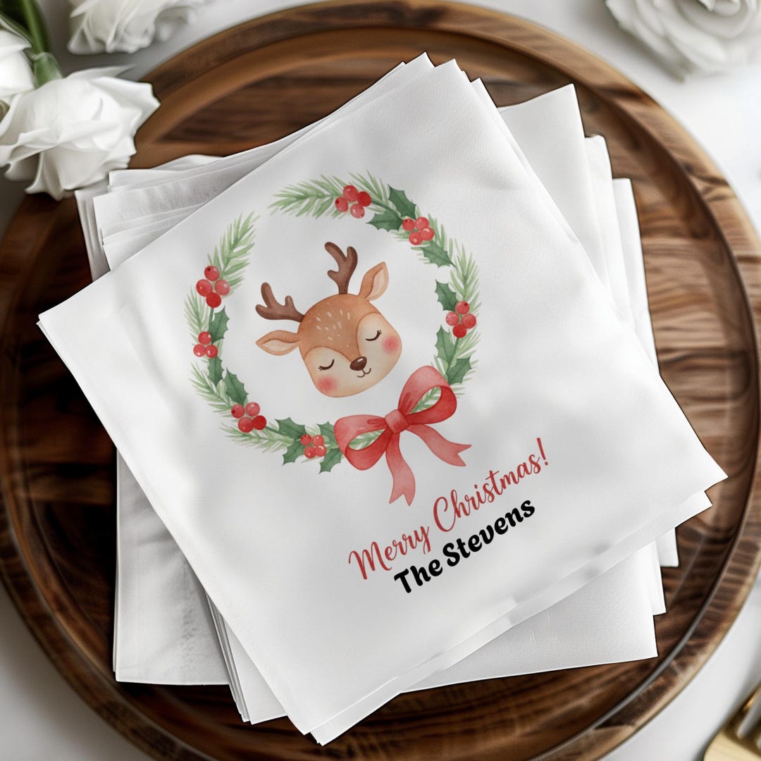 Personalized Christmas Napkin, Deer Napkin, Holiday Napkins, Christmas ...