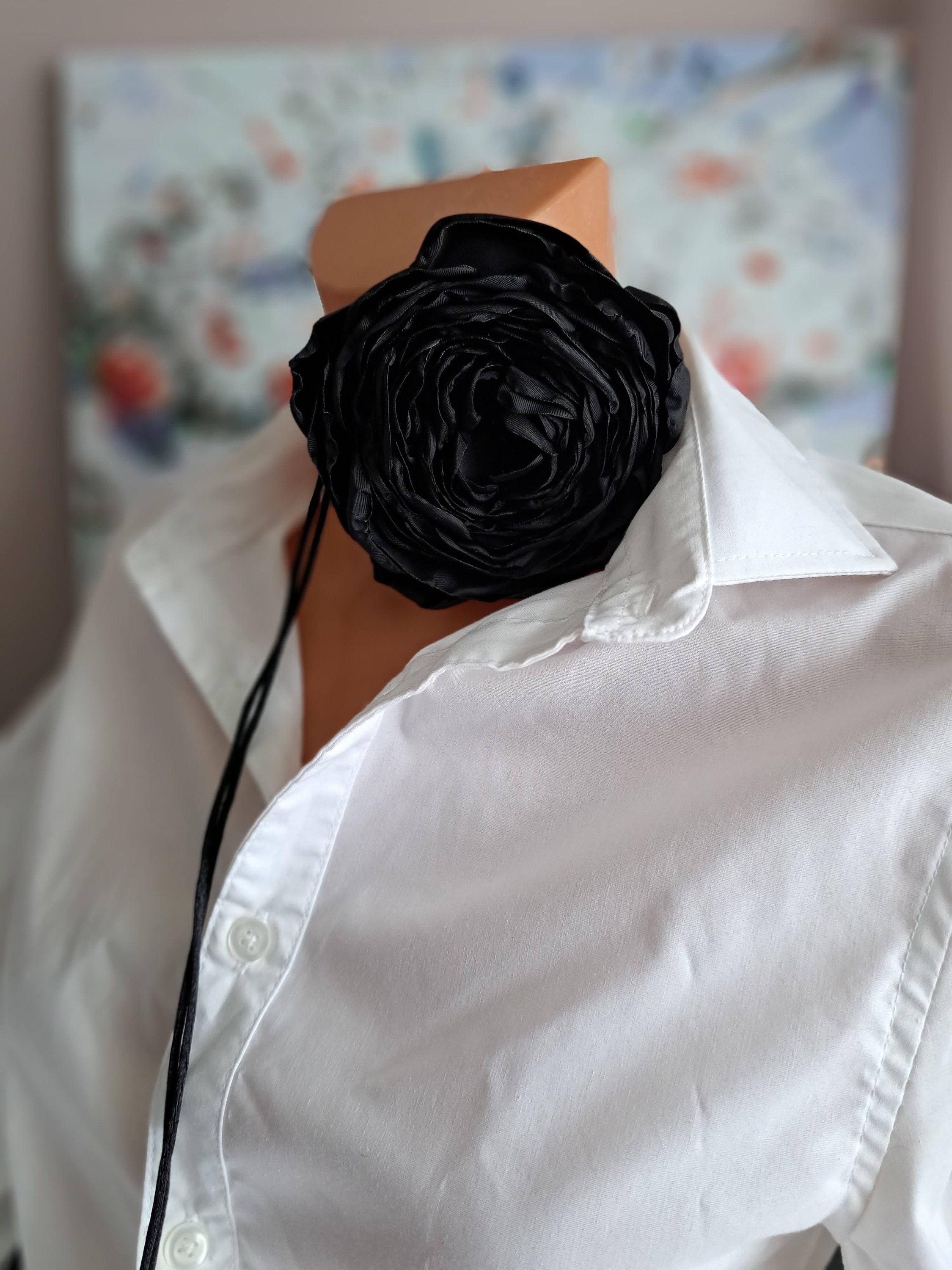 Black Flower Choker Necklace Handmade Floral Choker Fabric - Etsy