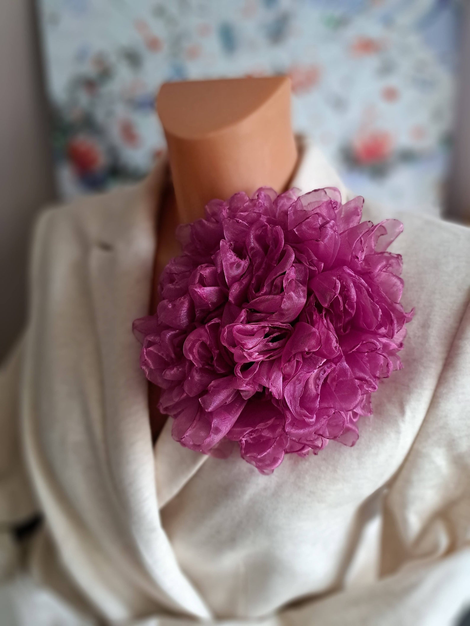 Lilac Flower Brooch Organza Flower Large Flower Pin Fashion Floral ...