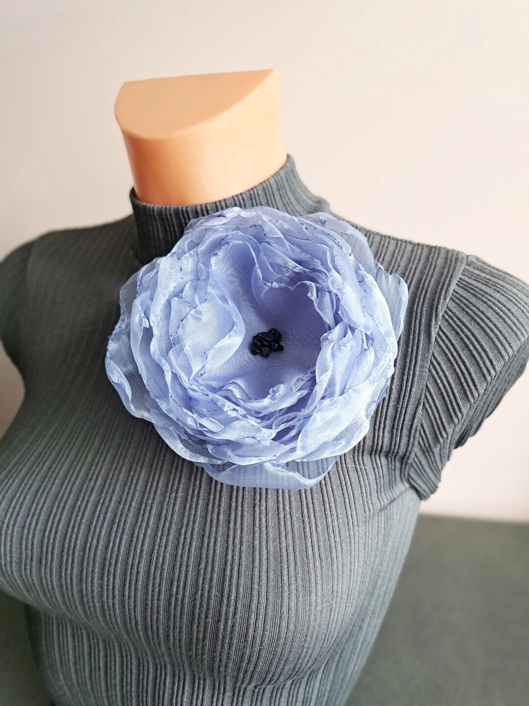 Light Blue Flower Brooch Gift Large Fabric Flower Organza Flower Pin ...