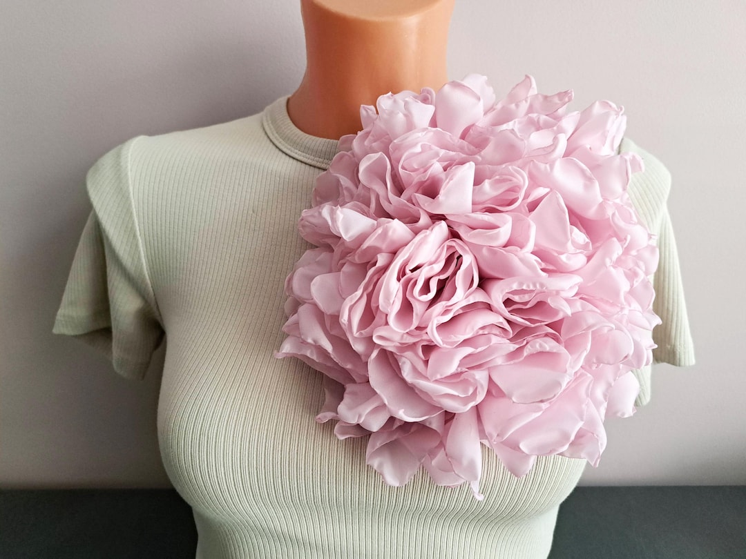 Oversized Pink Satin Flower Brooch, Handmade Statement Pin, Bridal ...