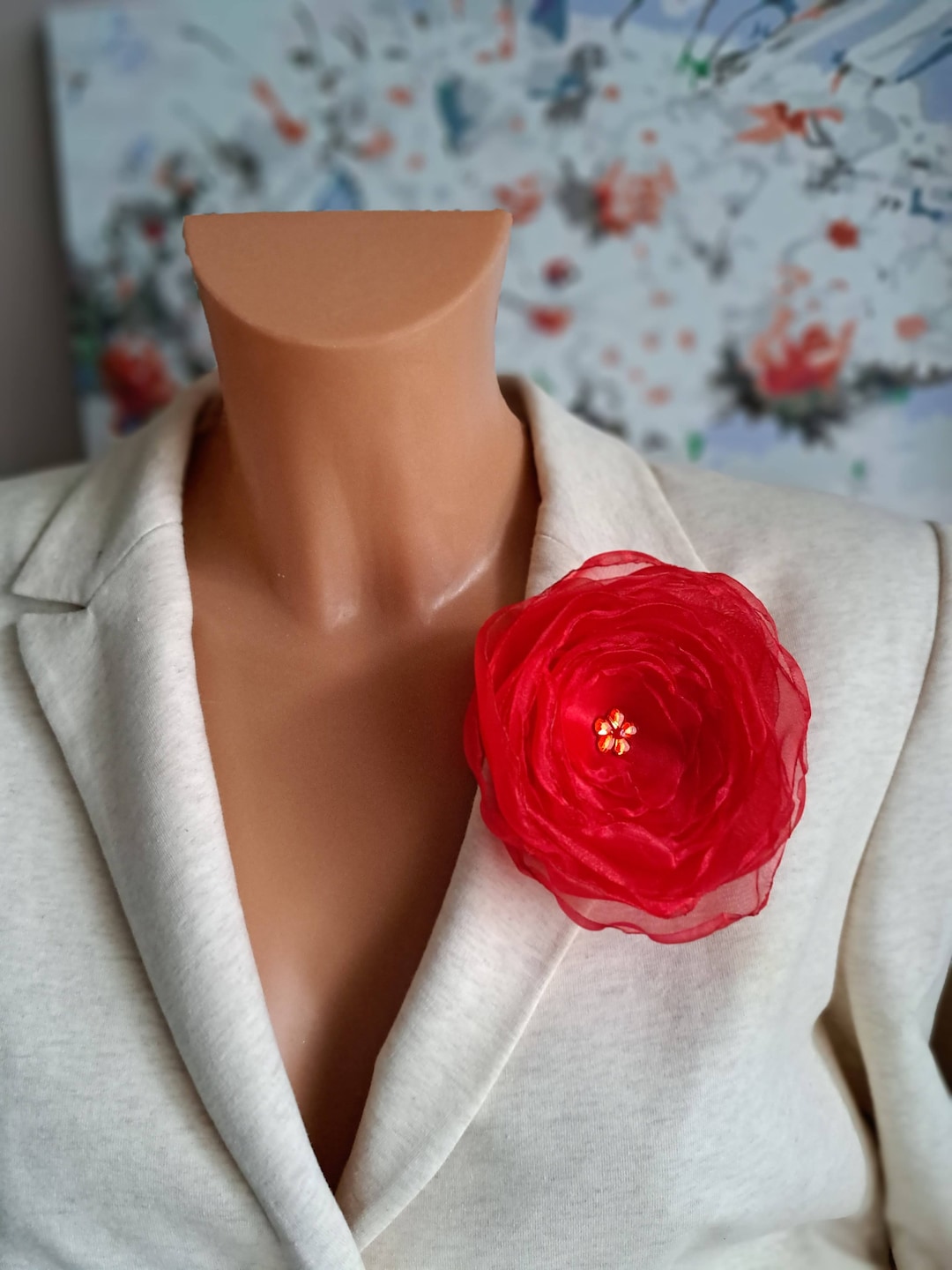 Red Flower Brooch Floral Broach for Woman Organza Flower Party Flower ...