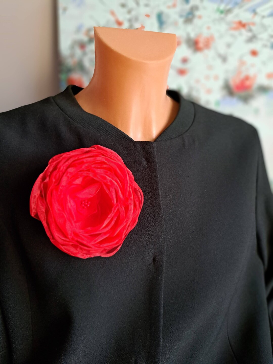 Deep Red Flower Brooch Organza Flower Elegant Flower Broach Floral Pin ...