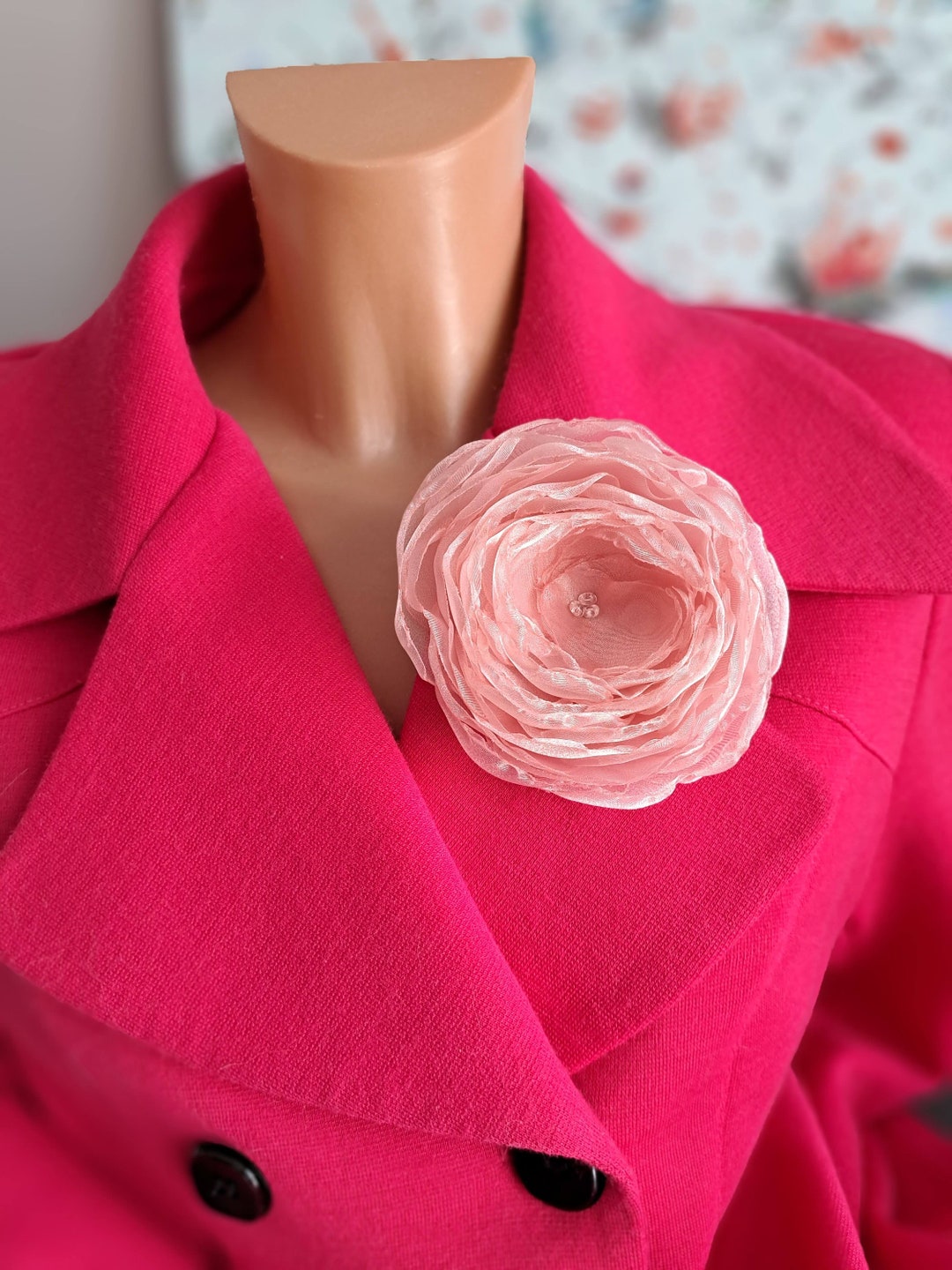 Pink Flower Brooch Pale Powder Flower Elegant Flower Brooch Organza ...