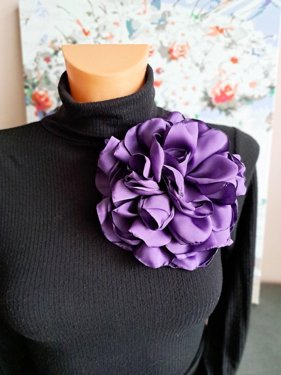 Purple Flower Brooch Gift for Women Silk Flower Pin Large Brooch Party Flower Pin Elegant Floral ...