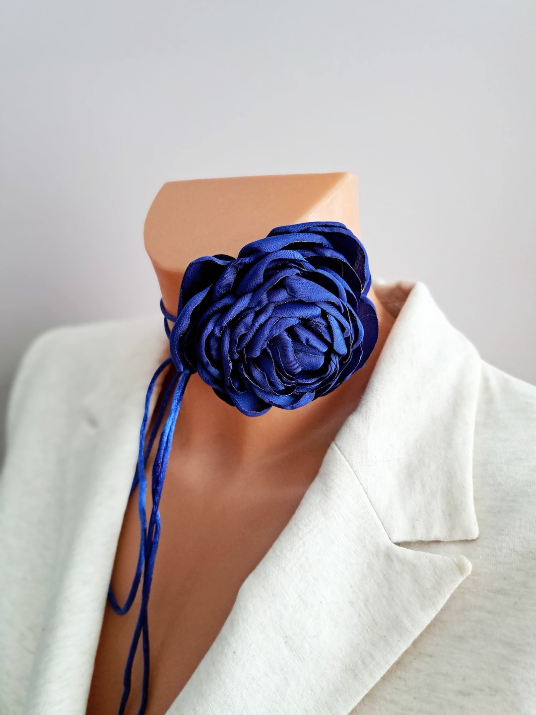 Blue Flower Choker Necklace Handmade Floral Choker Small Organza Flower ...