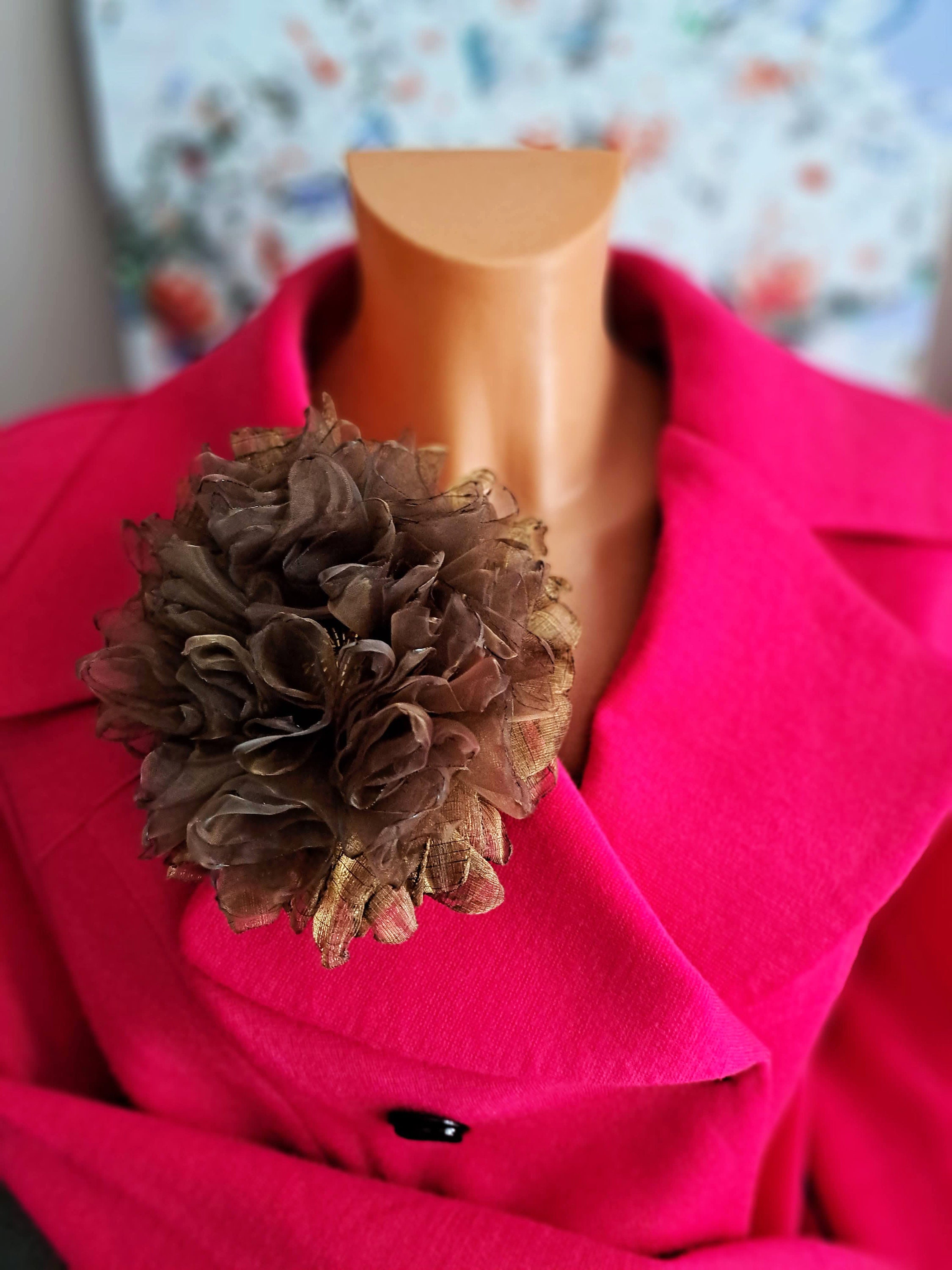 Large Flower Brooch Brown Oversized Flower Brooch Elegant - Etsy