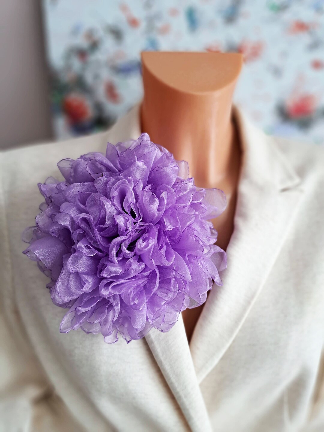 Purple Flower Brooch Large Flower Pin Organza Flower Brooch Elegant ...