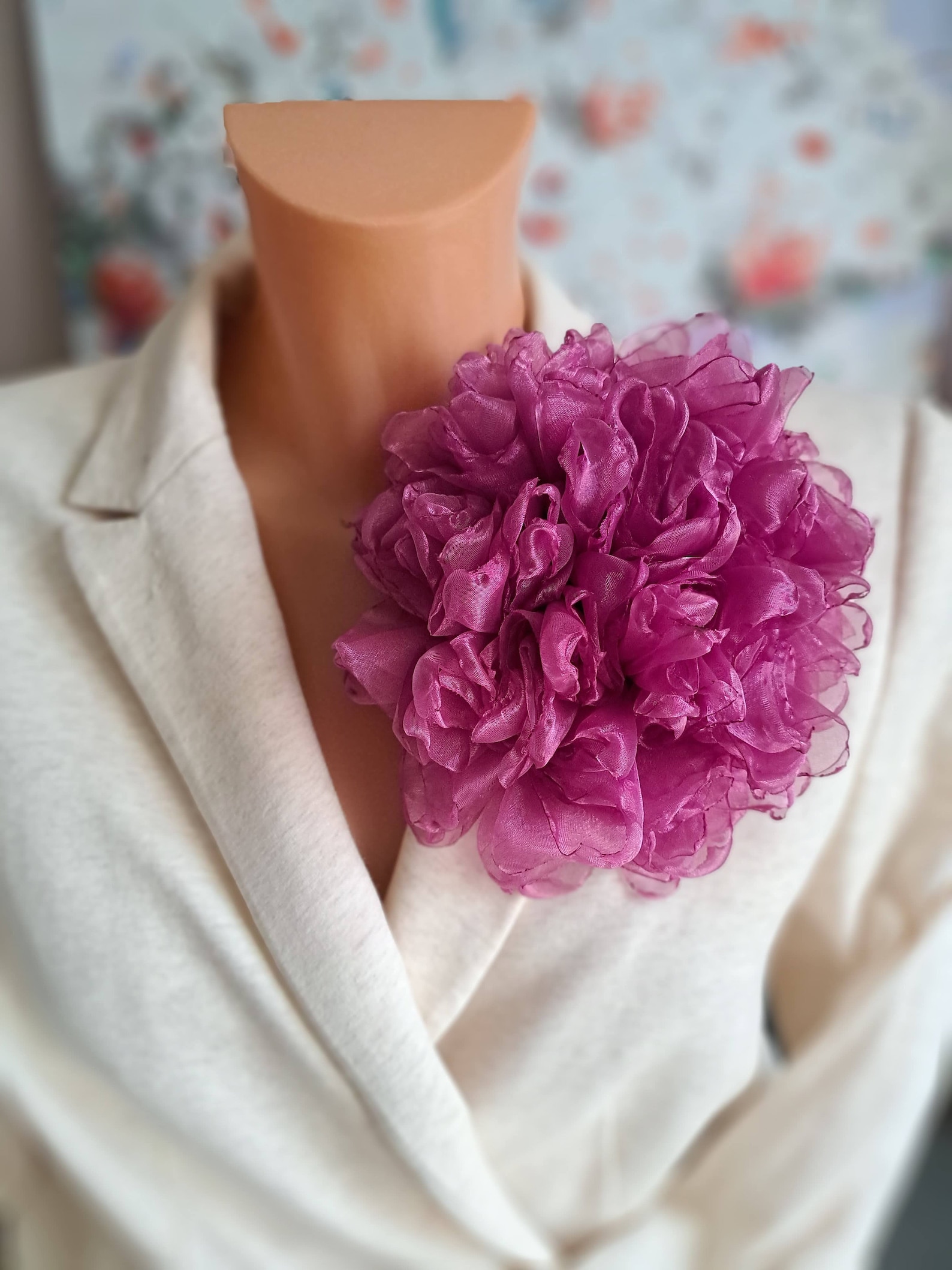 Lilac Flower Brooch Organza Flower Large Flower Pin Fashion Floral ...