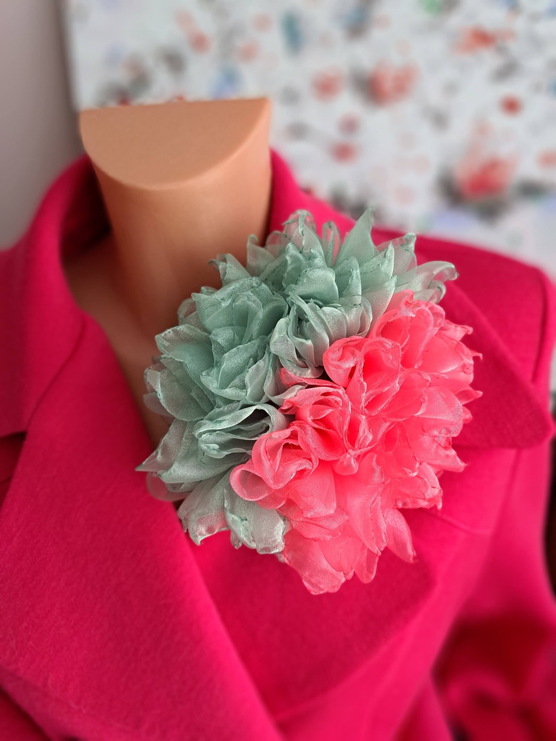 Green Pink Large Flower Brooch Gift for Mom Elegant Brooch for Women ...