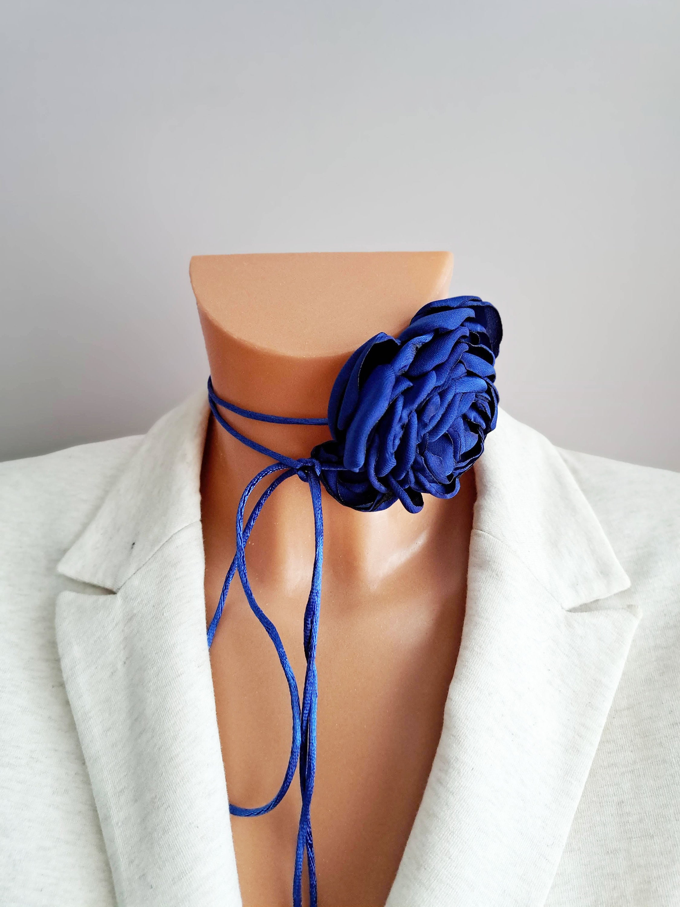 Blue Flower Choker Necklace Handmade Floral Choker Small Organza Flower ...