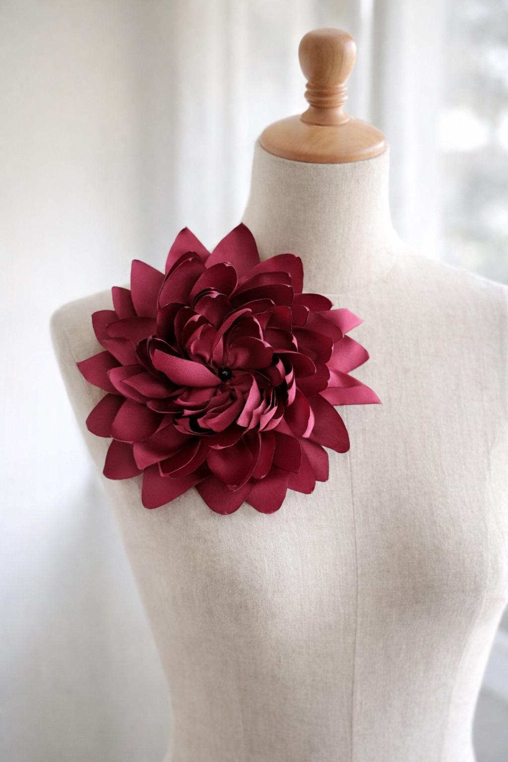 Large Faux Silk Flower Brooch, 6 Inch, Deep Burgundy Color, Brooch for ...