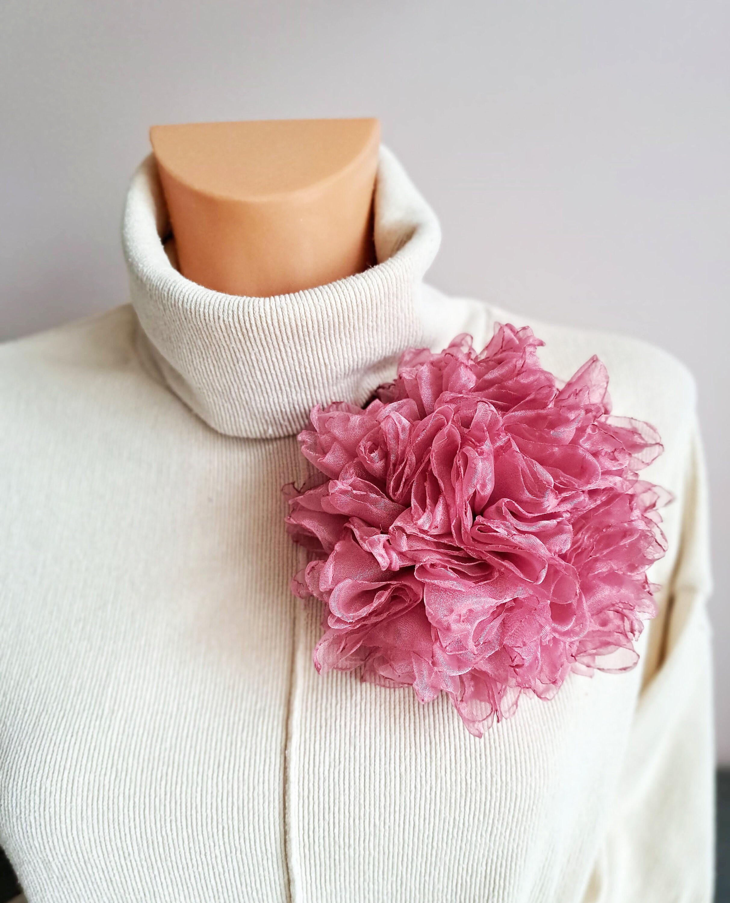 Pink Flower Brooch Organza Flower Pin Party Brooch Gift for Her Elegant ...