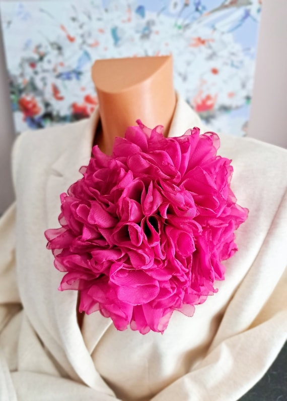 Hot Pink Flower Brooch Organza Flower Fashion Flower Pin Gift for Women Elegant Fabric Flower Broach Large Flower Pins Etsy