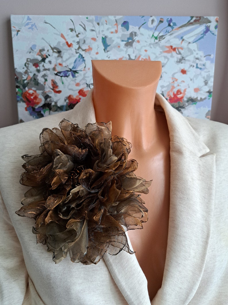 Large Flower Brooch Brown Oversized Flower Brooch Elegant - Etsy