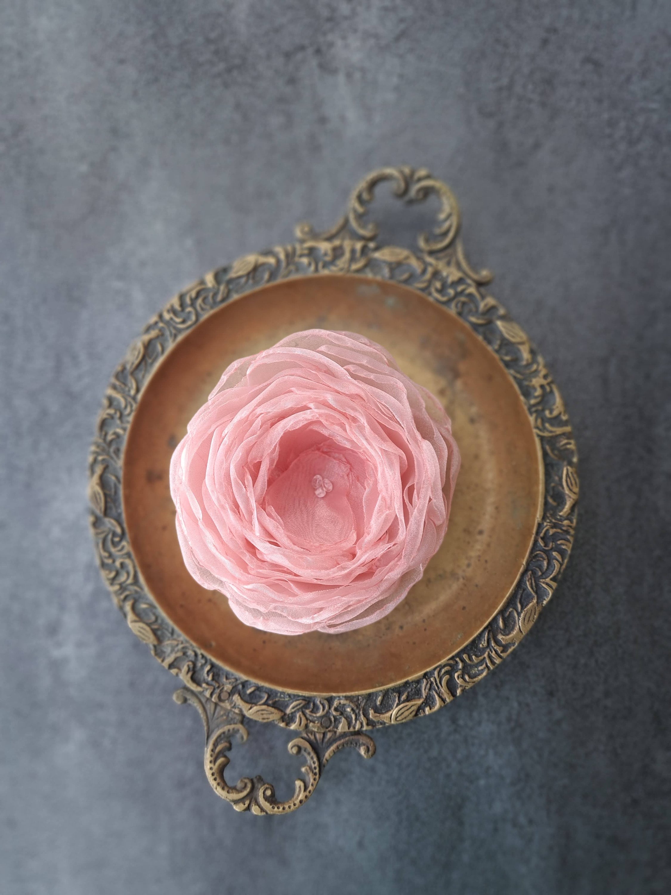 Pink Flower Brooch Pale Powder Flower Elegant Flower Brooch Organza ...