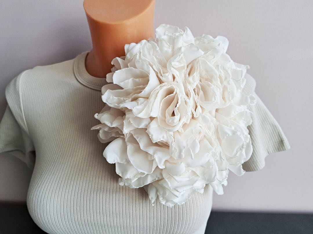 Large off White Fabric Flower Brooch: Handmade Party Pin - Etsy