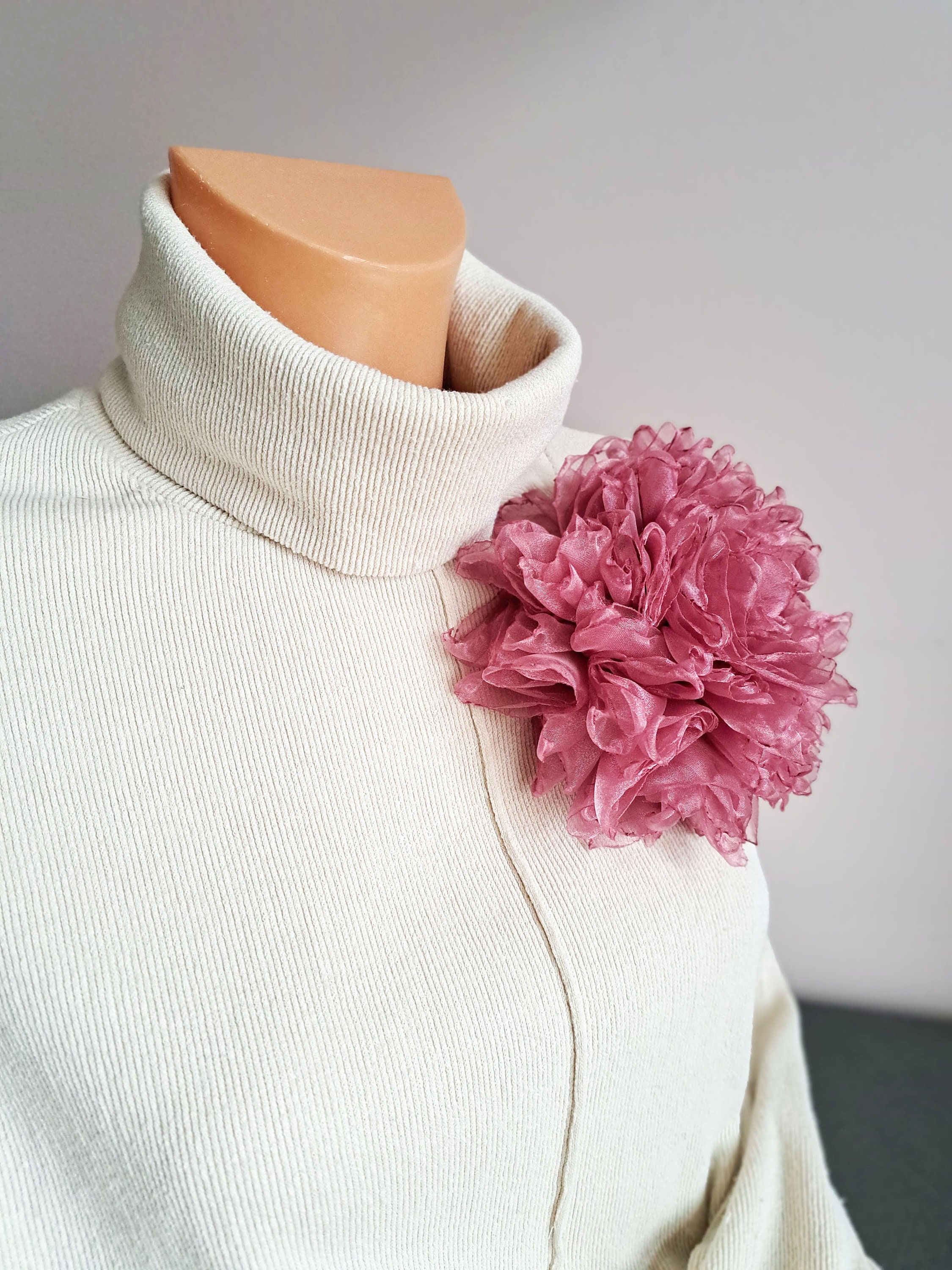 Pink Flower Brooch Organza Flower Pin Party Brooch Gift for Her Elegant ...