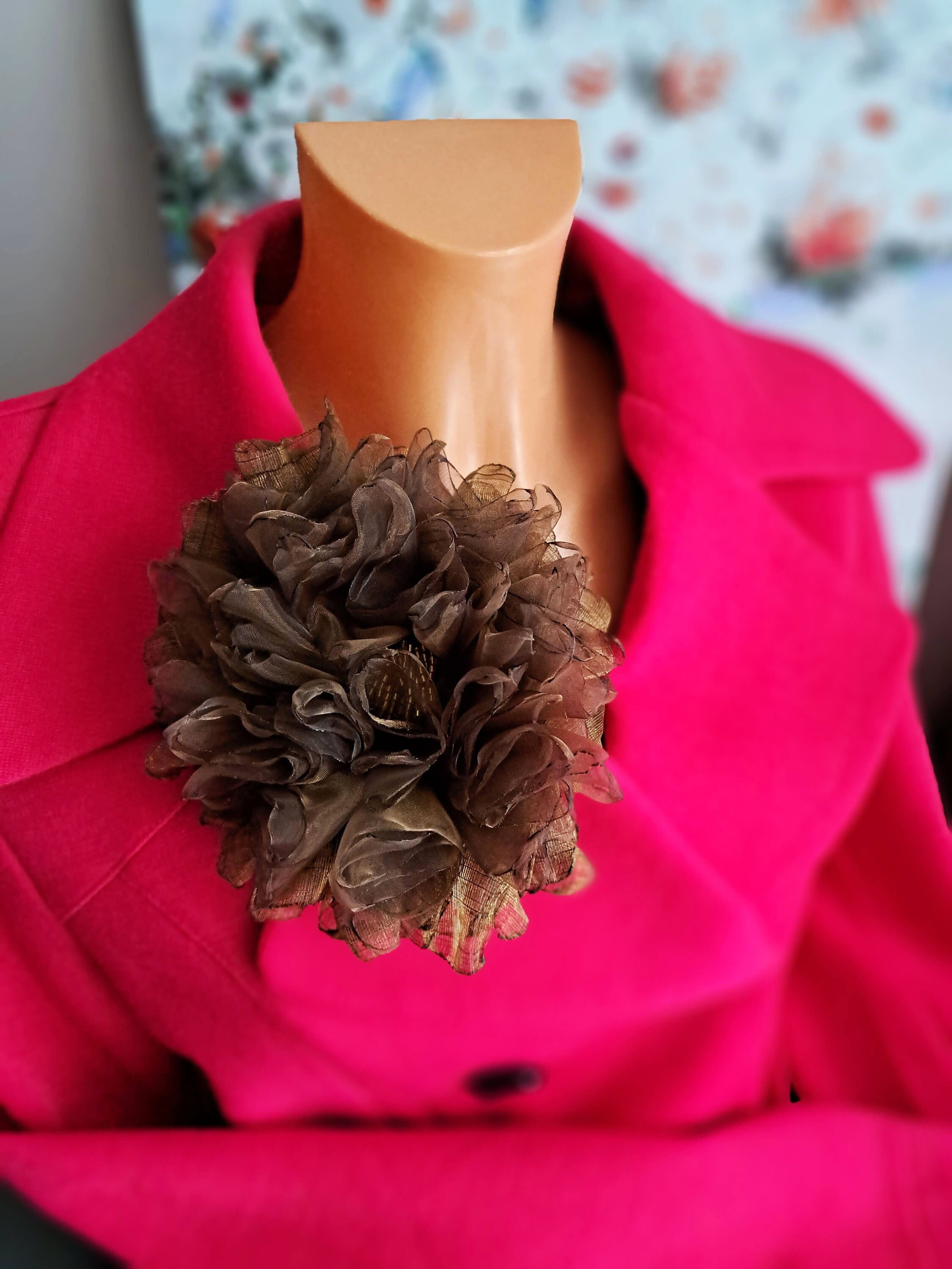 Large Flower Brooch Brown Oversized Flower Brooch Elegant - Etsy