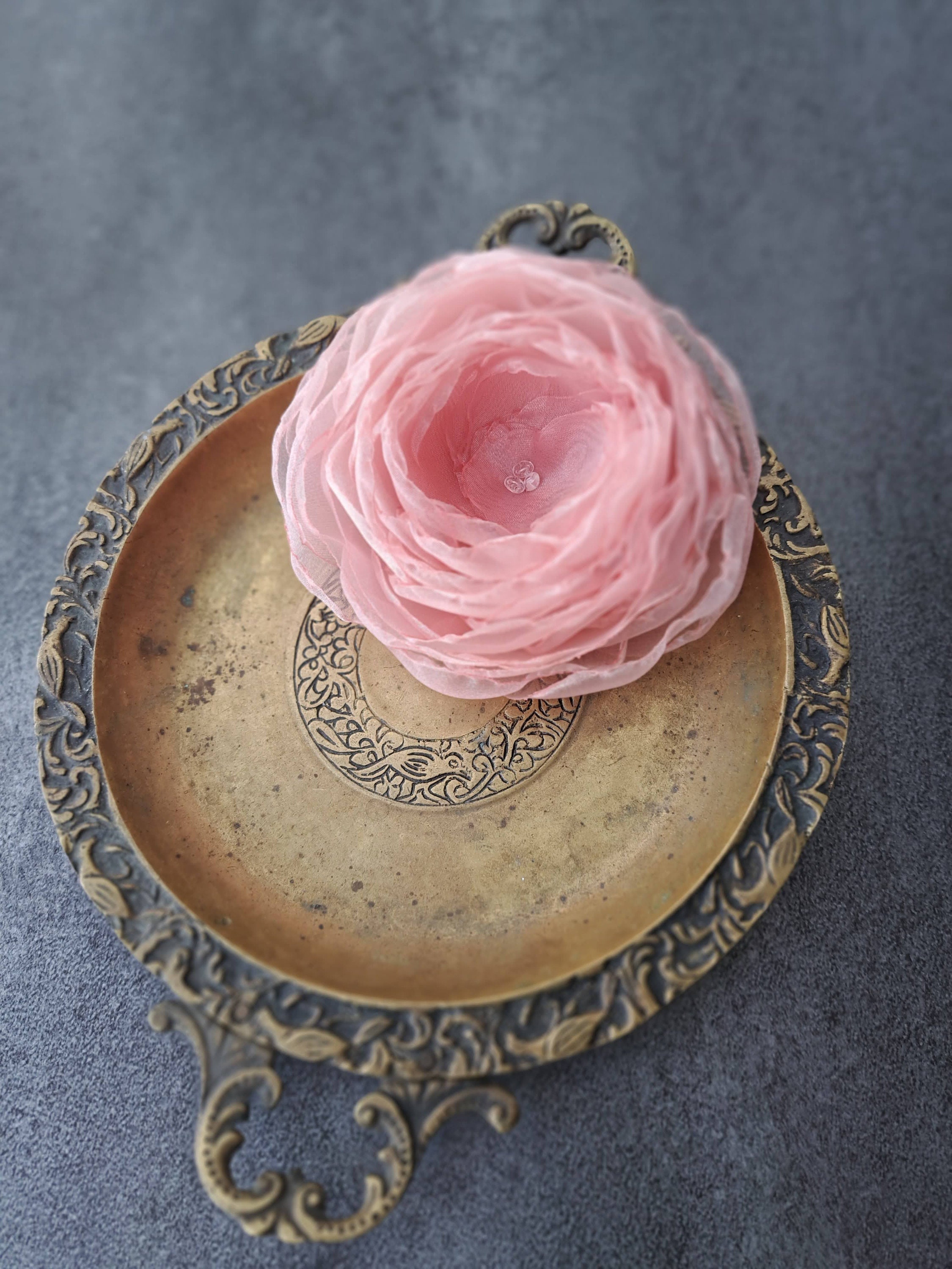 Pink Flower Brooch Pale Powder Flower Elegant Flower Brooch Organza ...