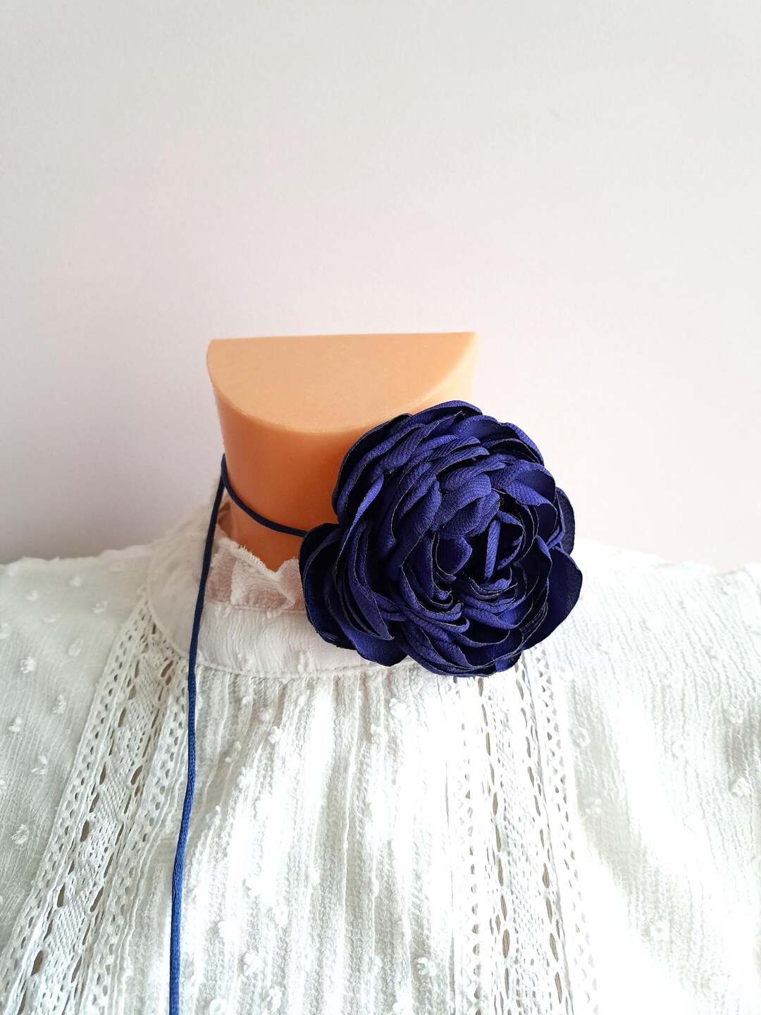 Handmade Blue Silk Flower Choker: Adjustable Floral Necklace - Etsy