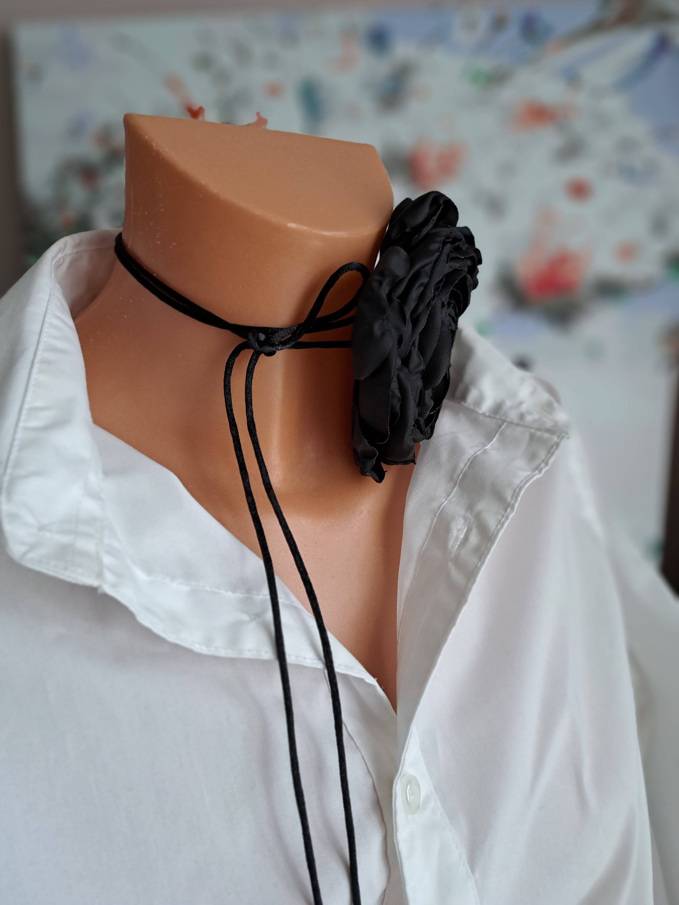 Black Flower Choker Necklace Handmade Floral Choker Fabric - Etsy