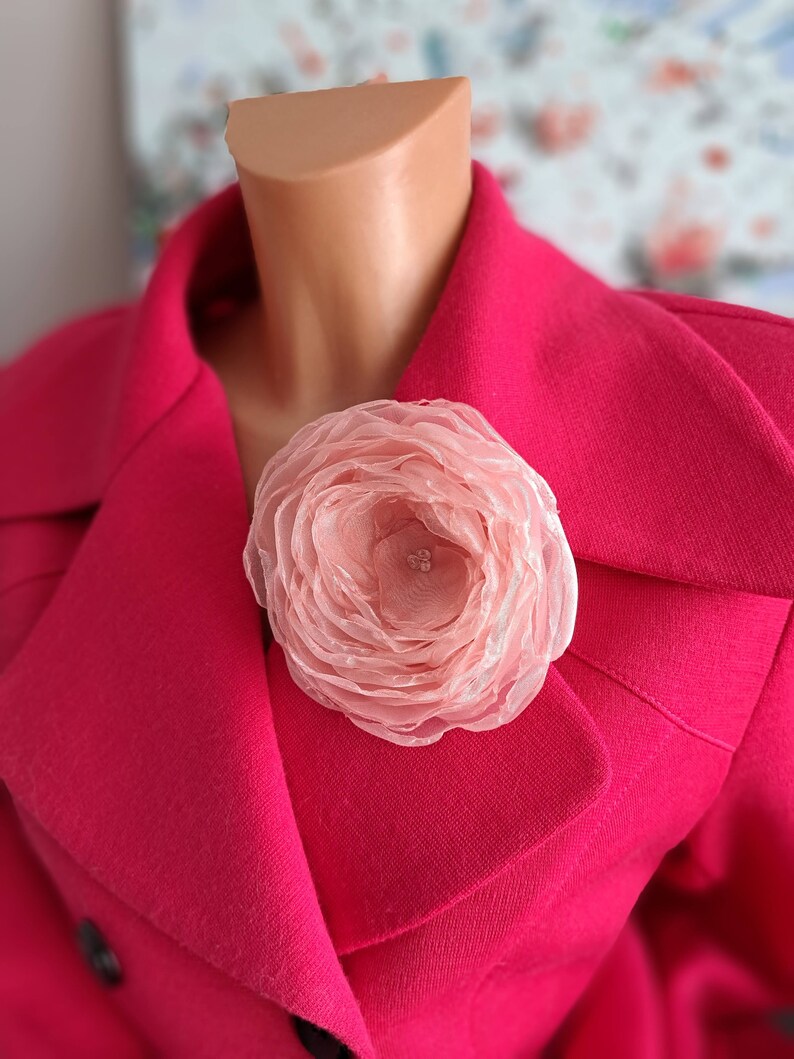 Pink Flower Brooch Pale Powder Flower Elegant Flower Brooch Organza ...
