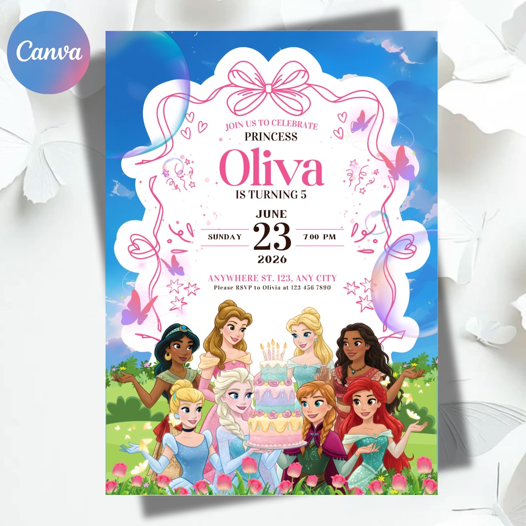 Editable Any Age Princess Birthday Invitation, Water Color Royal ...