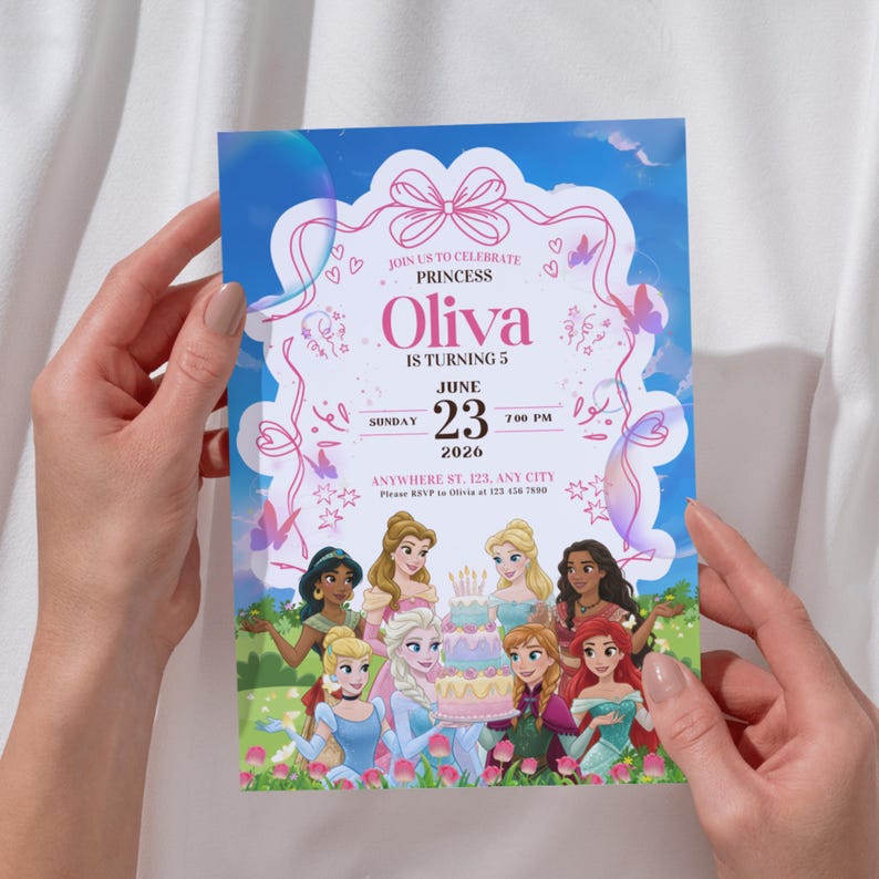 Editable Any Age Princess Birthday Invitation, Water Color Royal ...