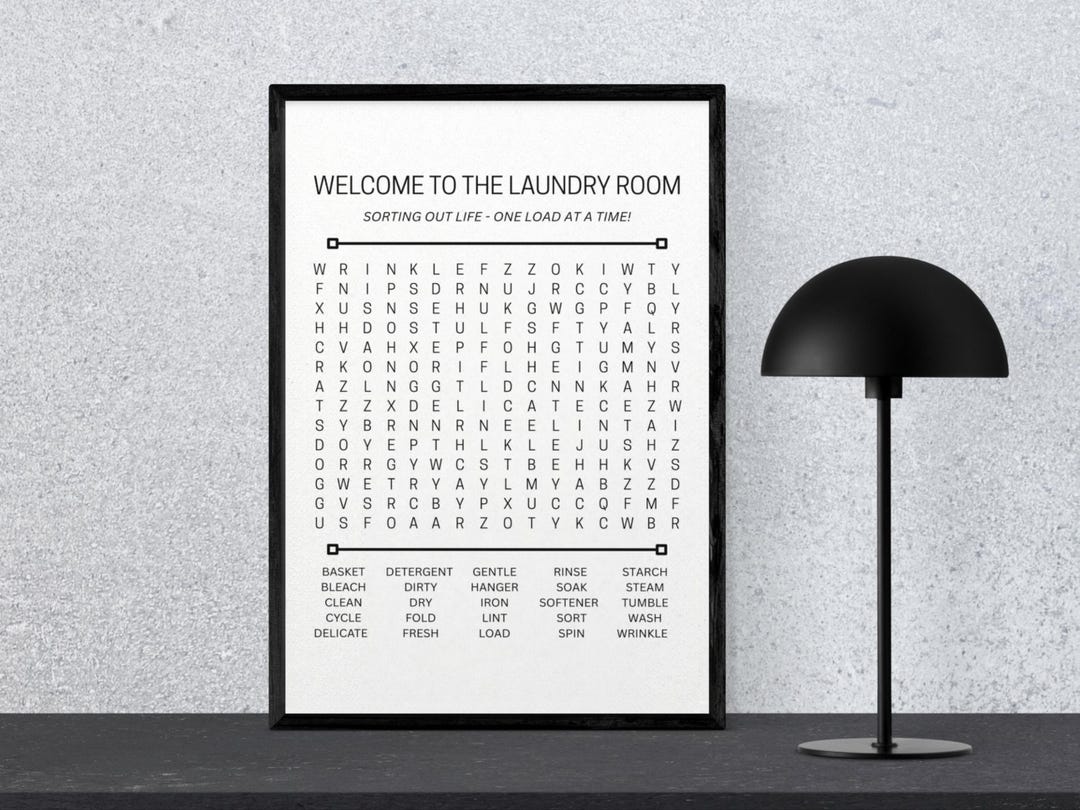 Laundry Room Word Search Printable | Unique Laundry Wall Art | Utility ...