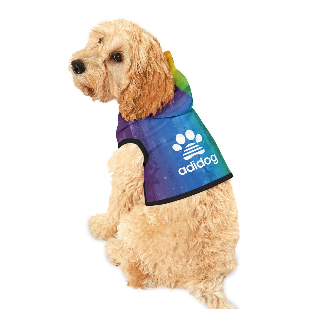Rainbow Stripes Pet Hoodie | Adidog Paw Logo, Rainbow Gradient - Etsy