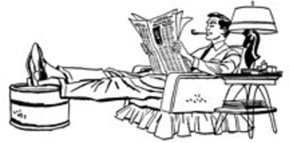 Items similar to Man Smoking Pipe Reading Newspaper - Mid-Century ...