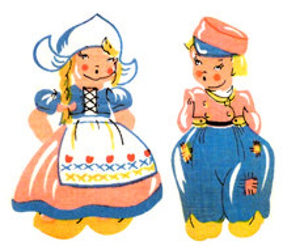 Boy and Girl Dutch Holland Clogs Mid-Century Style Digital | Etsy